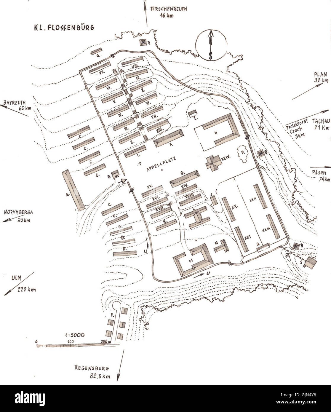 This plan by Stefan Kryszak depicts FlossenbÃ¼rg, a Nazi concentration ...