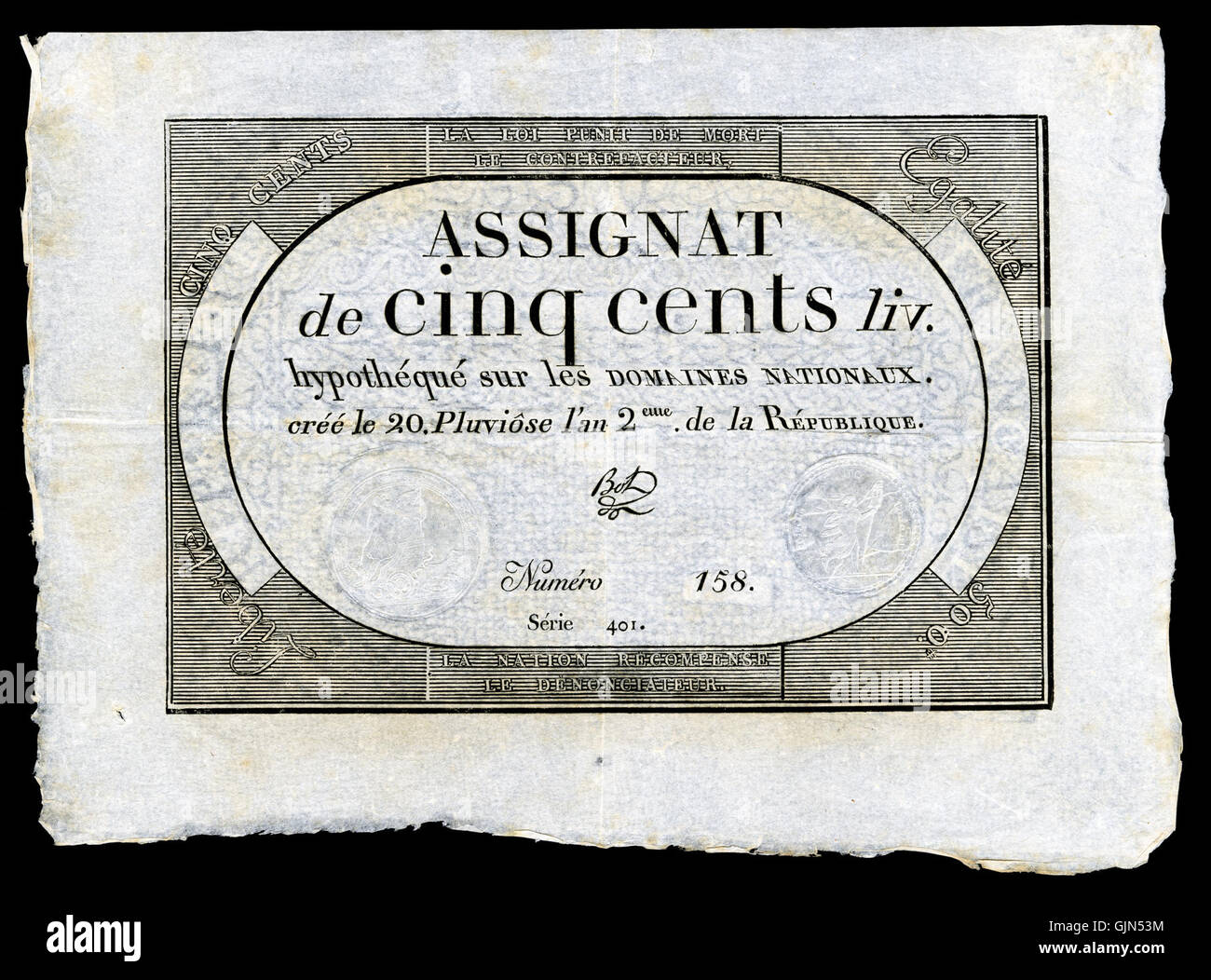 The *FRA A77* 500 livres banknote from 1794 was issued during the ...