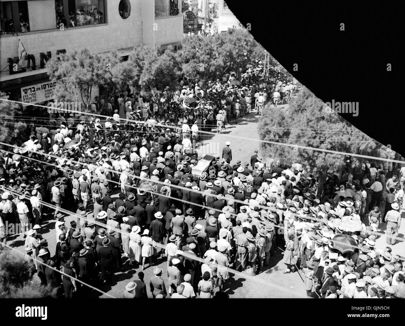 The funeral of Meir Dizengoff, the first mayor of Tel Aviv, marking the ...