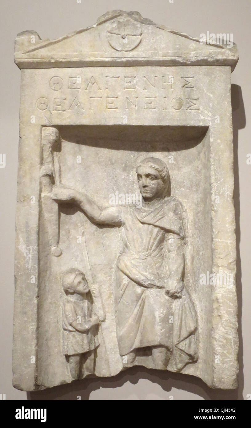 The 'Stela of Theagenes' is an ancient Greek marble funerary stele ...