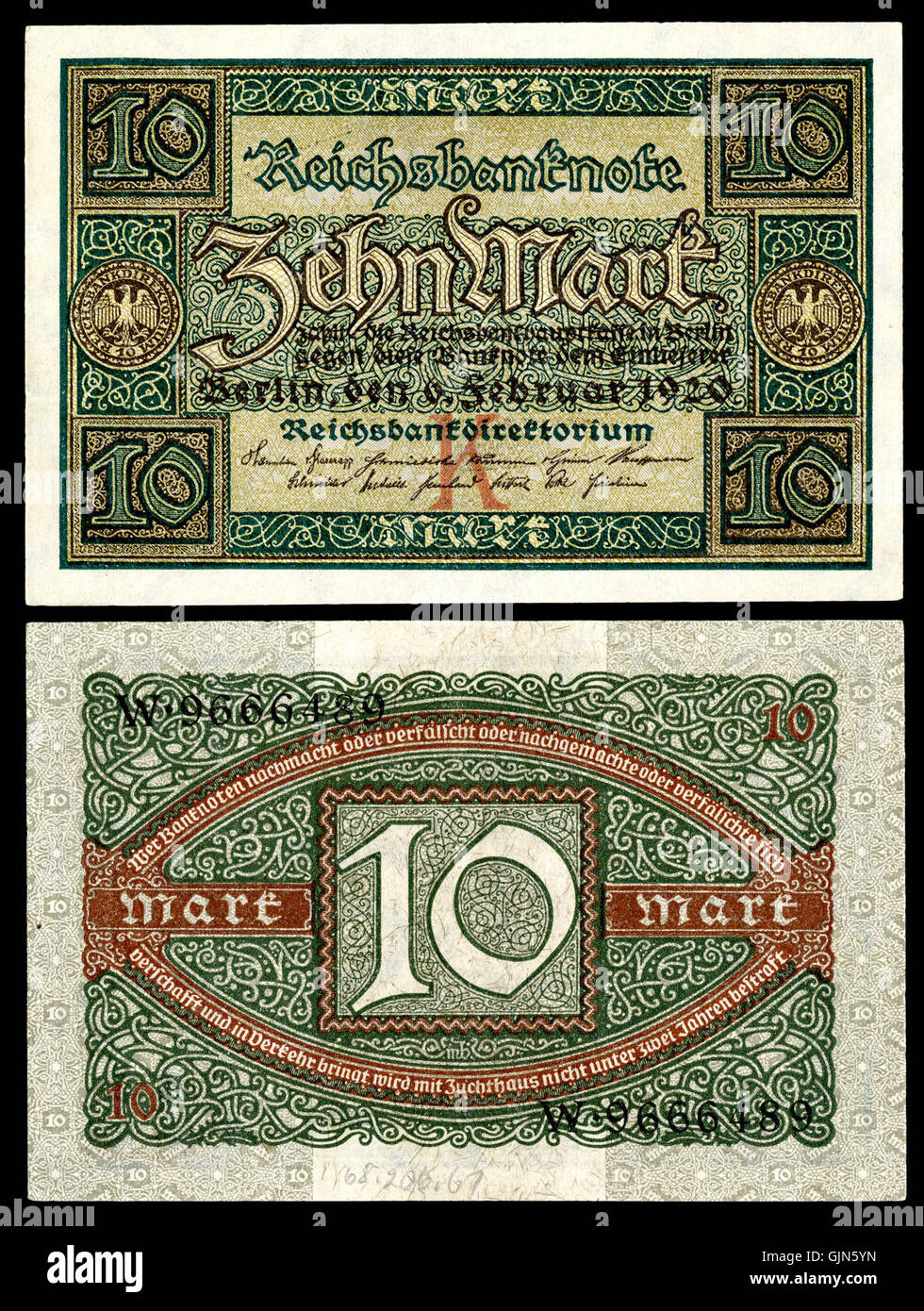 This 10 Mark banknote issued by the Reichsbank in 1920 is a notable ...