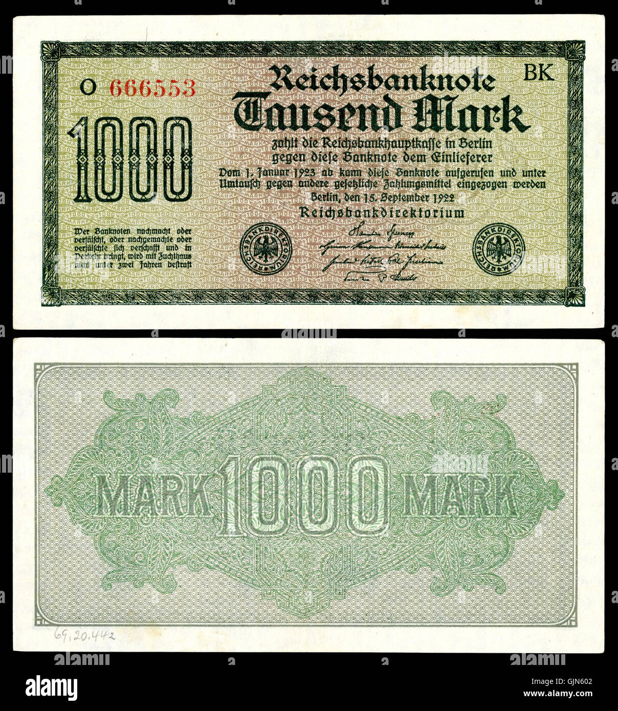 The 1922 Reichsbanknote 1000 Mark is a German currency note from the ...