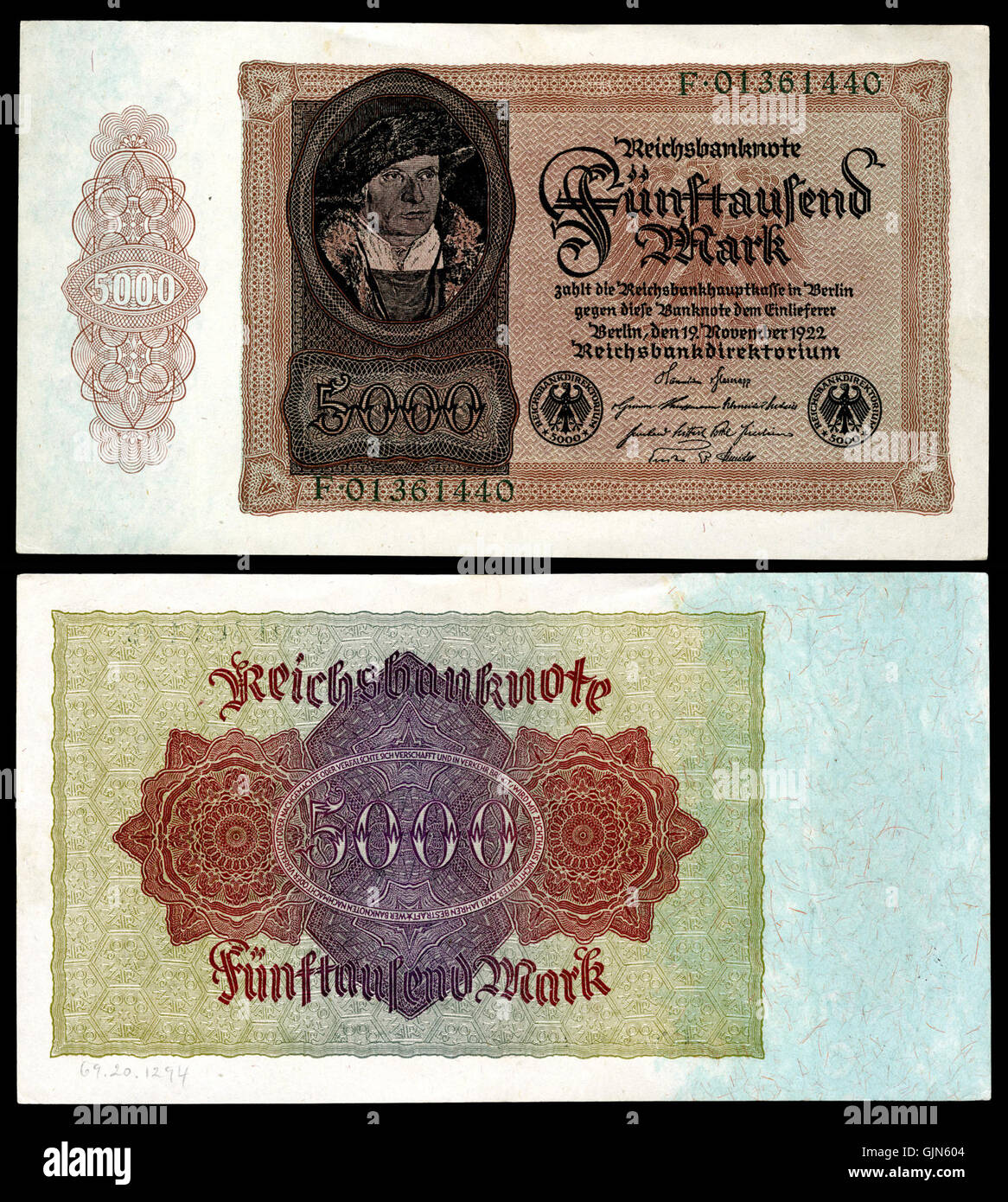The GER 78 Reichsbanknote, a 5000 Mark bill from 1922, showcases the ...