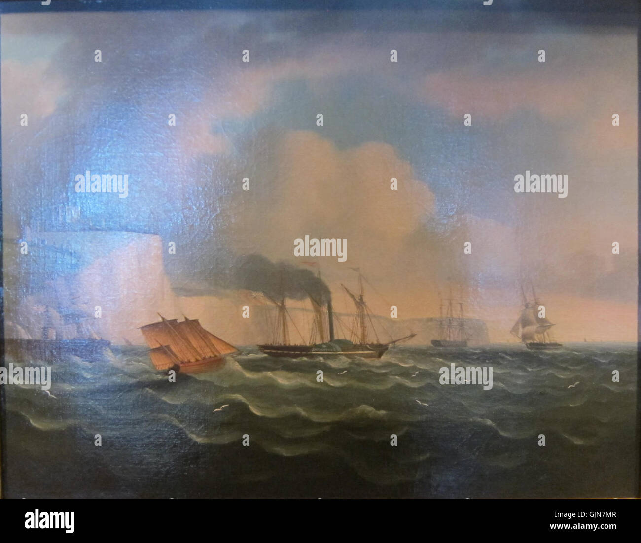 This 19th-century painting by Thomas Buttersworth, Jr. depicts the ...