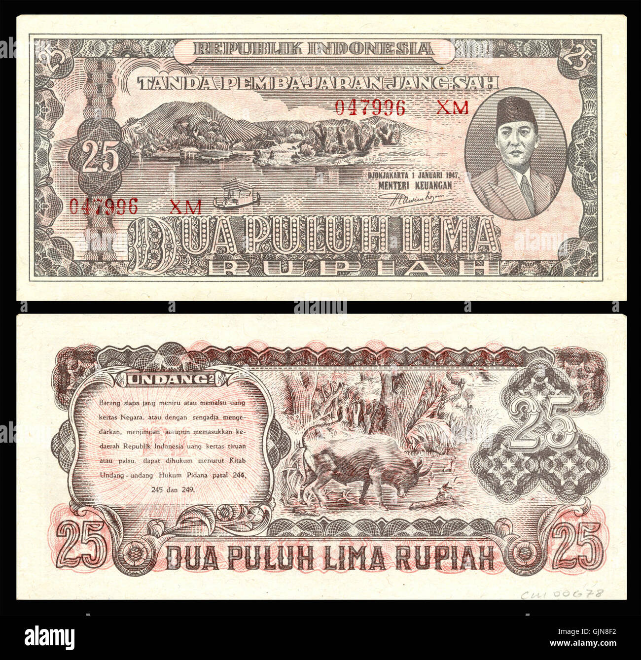The 1947 issue of the 25 Rupiah banknote from Indonesia reflects the ...