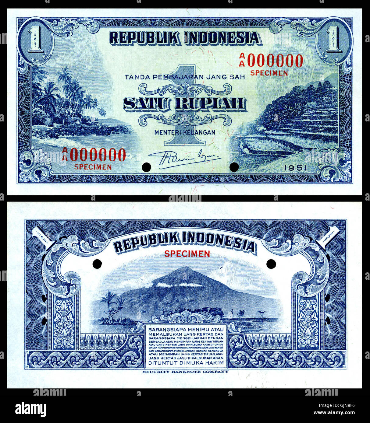 The 1951 1 Rupiah coin from Indonesia features national symbols and ...