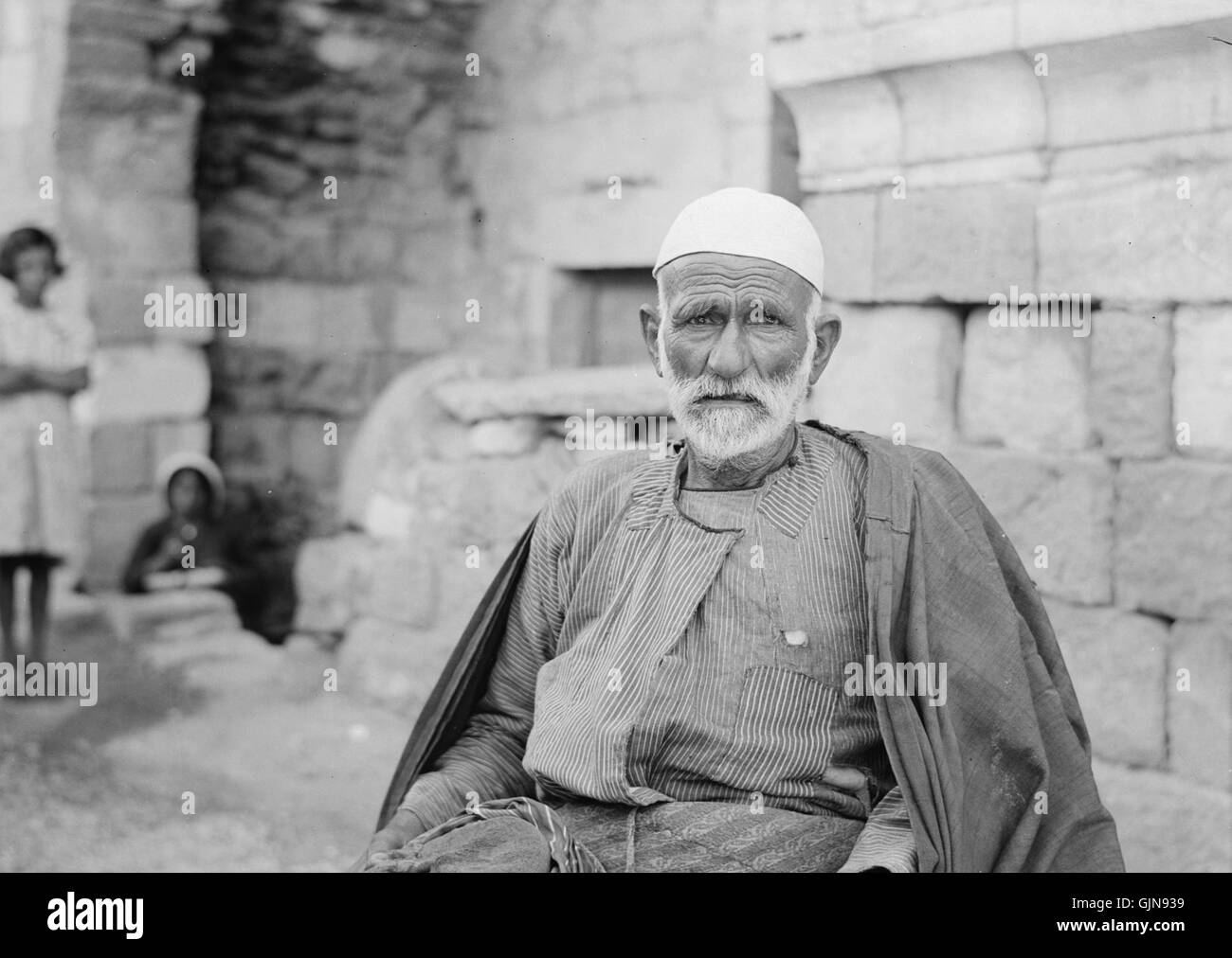 A depiction of a seated Jewish man, possibly in a historical or ...