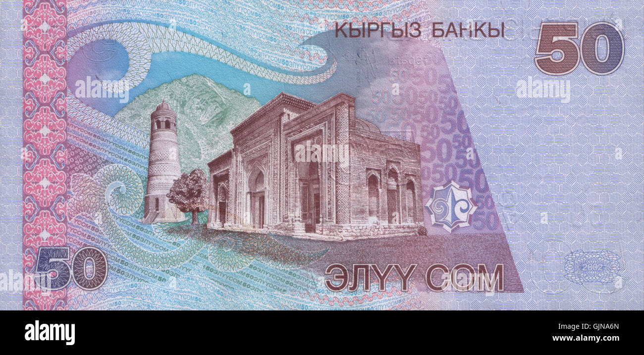 This image shows the 50 Som banknote from Kyrgyzstan, issued in 2002 ...