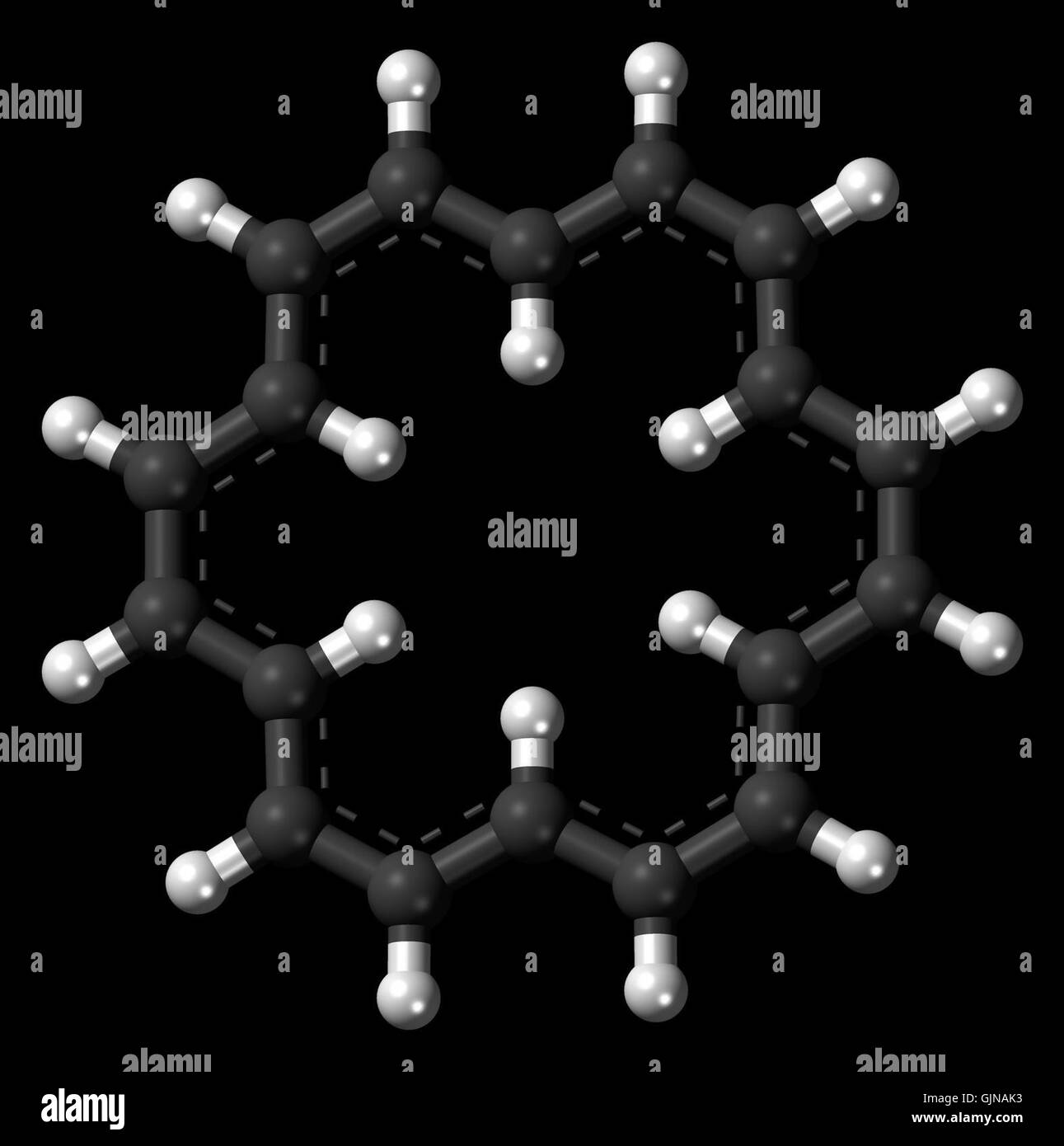Annulene is a chemical compound represented in a 3D ball model ...