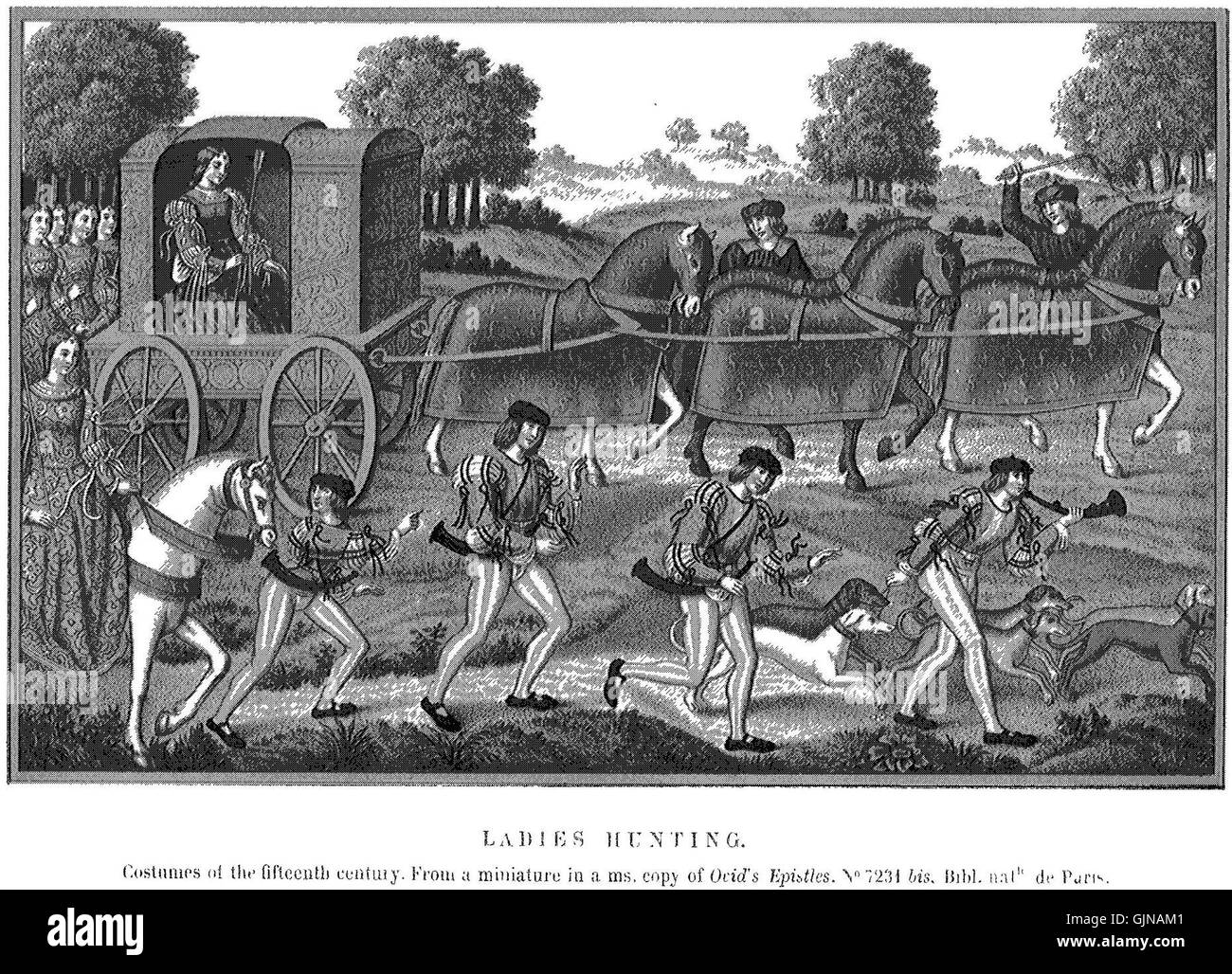 The painting titled 'Ladies Hunting' portrays women engaged in a ...