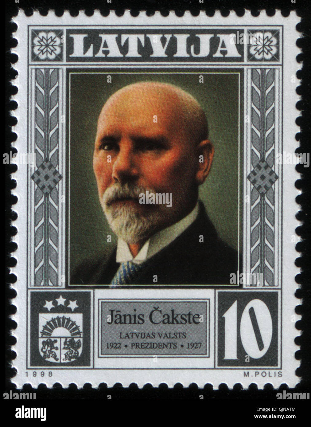 This 1998 Latvian stamp features Ya. Chakste, an important figure in ...