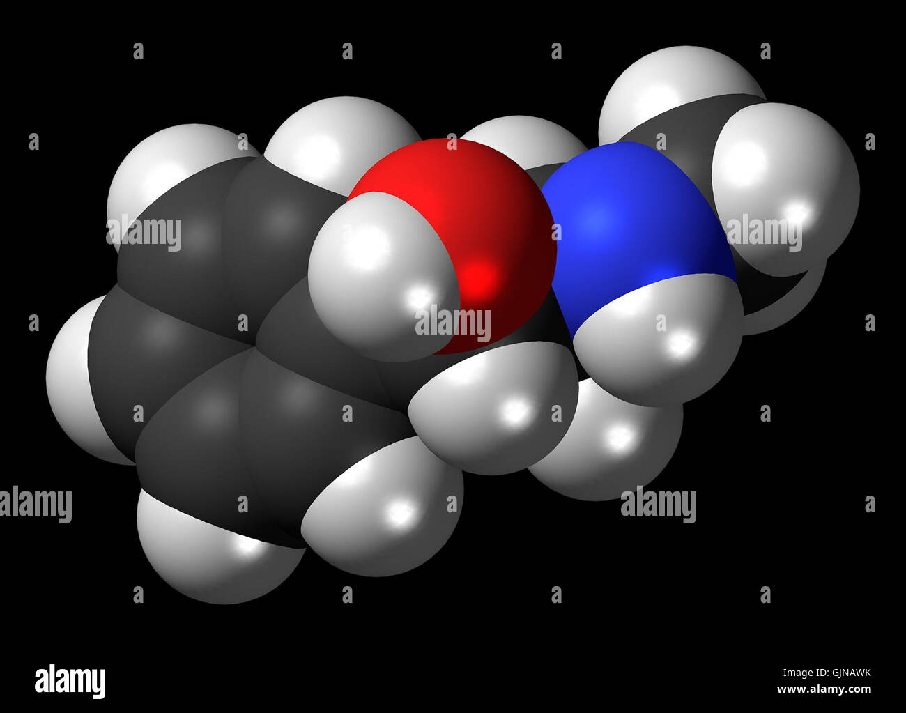 The 3D spacefill model of the Pseudoephedrine molecule shows the molecular structure of this ...