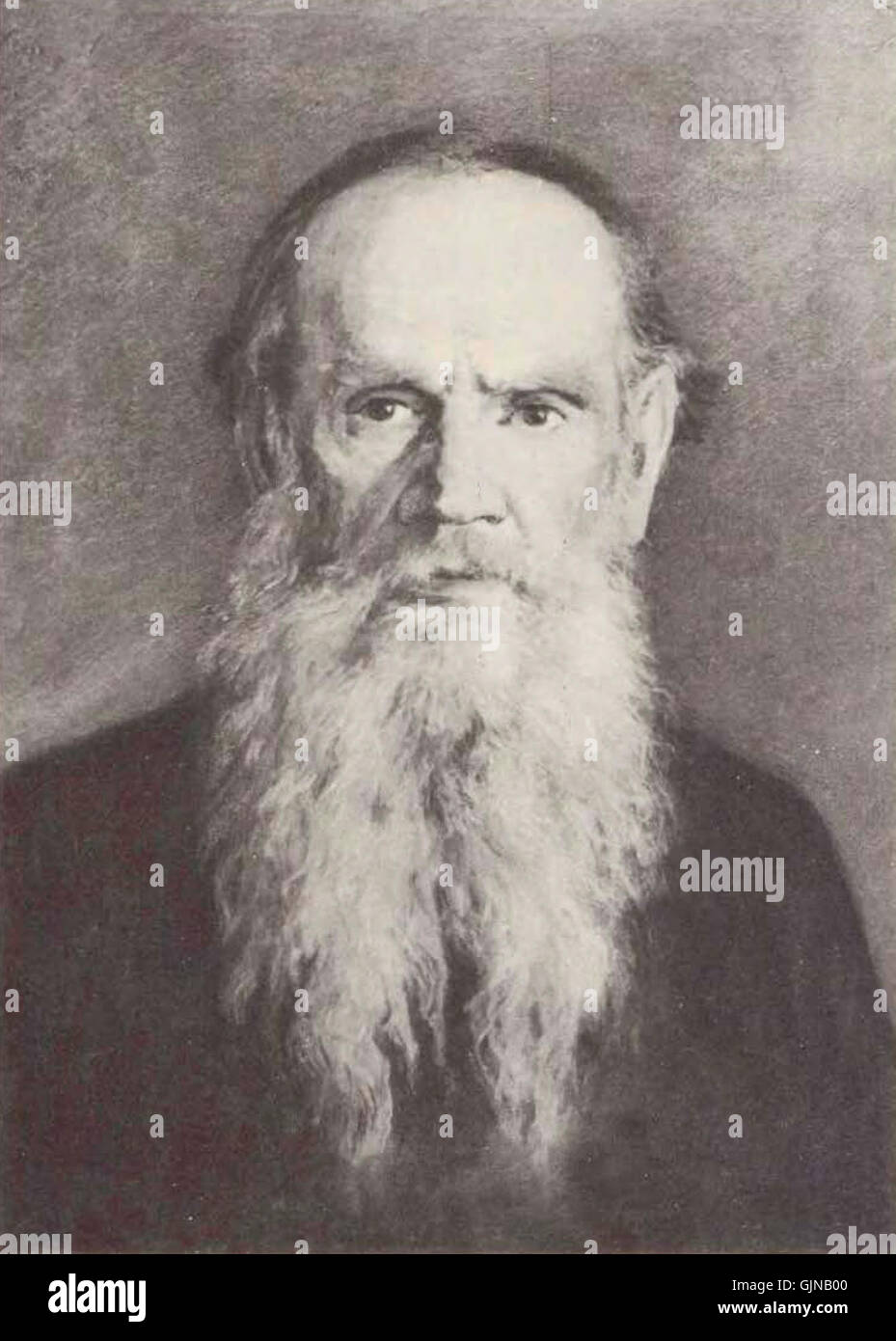 A portrait of the Russian author Leo Tolstoy by I.S. Kazakov, created ...