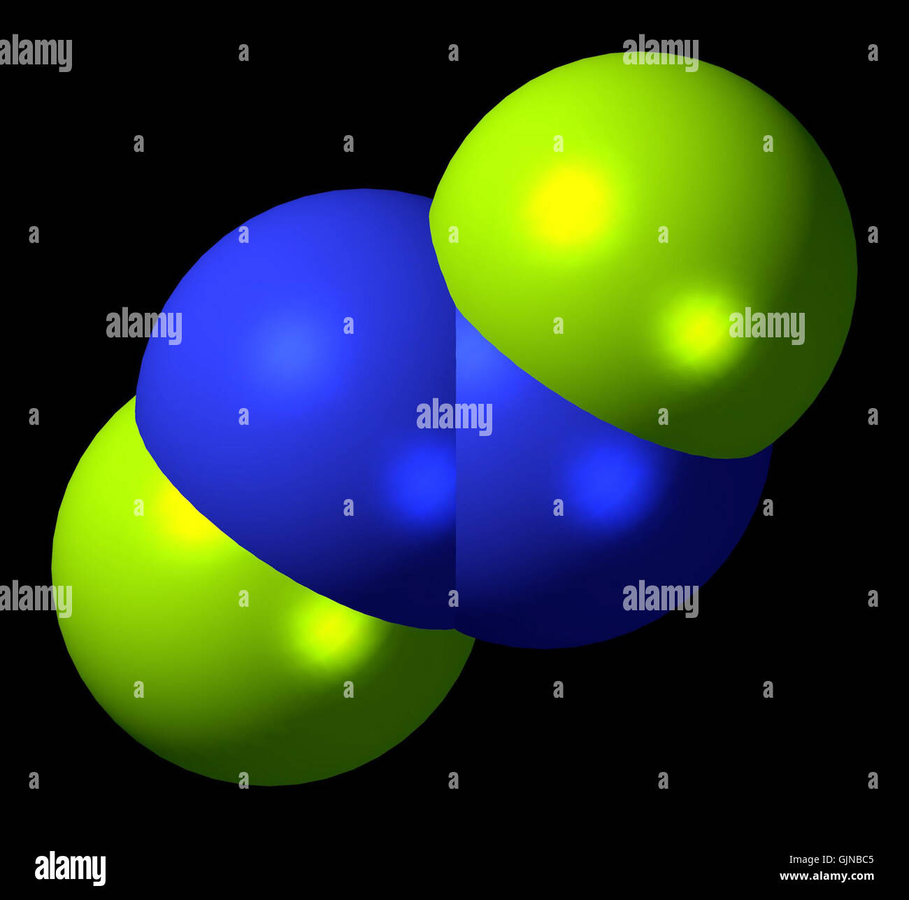 This 3D model represents the molecular structure of Dinitrogen ...