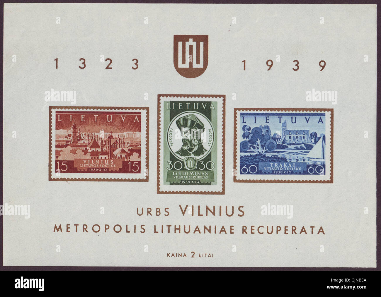 Lithuania Block 1939 Vilnius is a historical stamp that features a ...