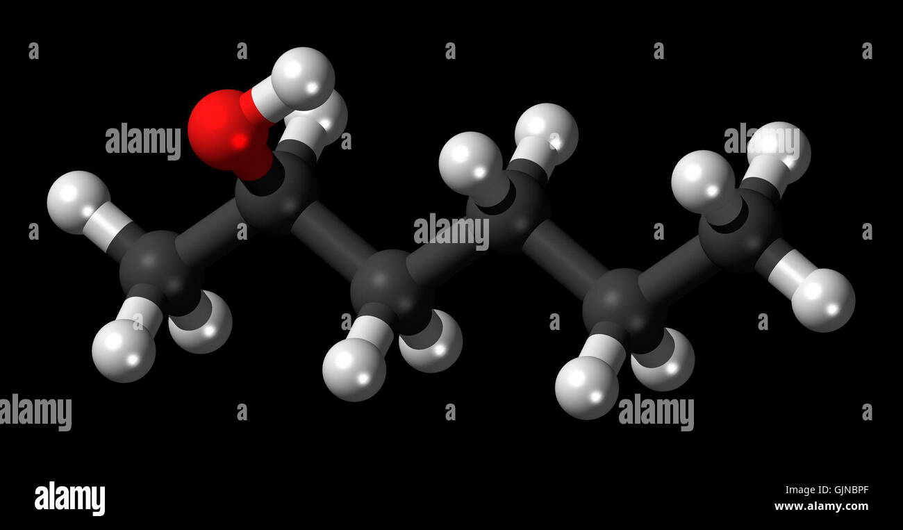 The 3D model of Hexan 2 ol (a chemical compound) represents the ...
