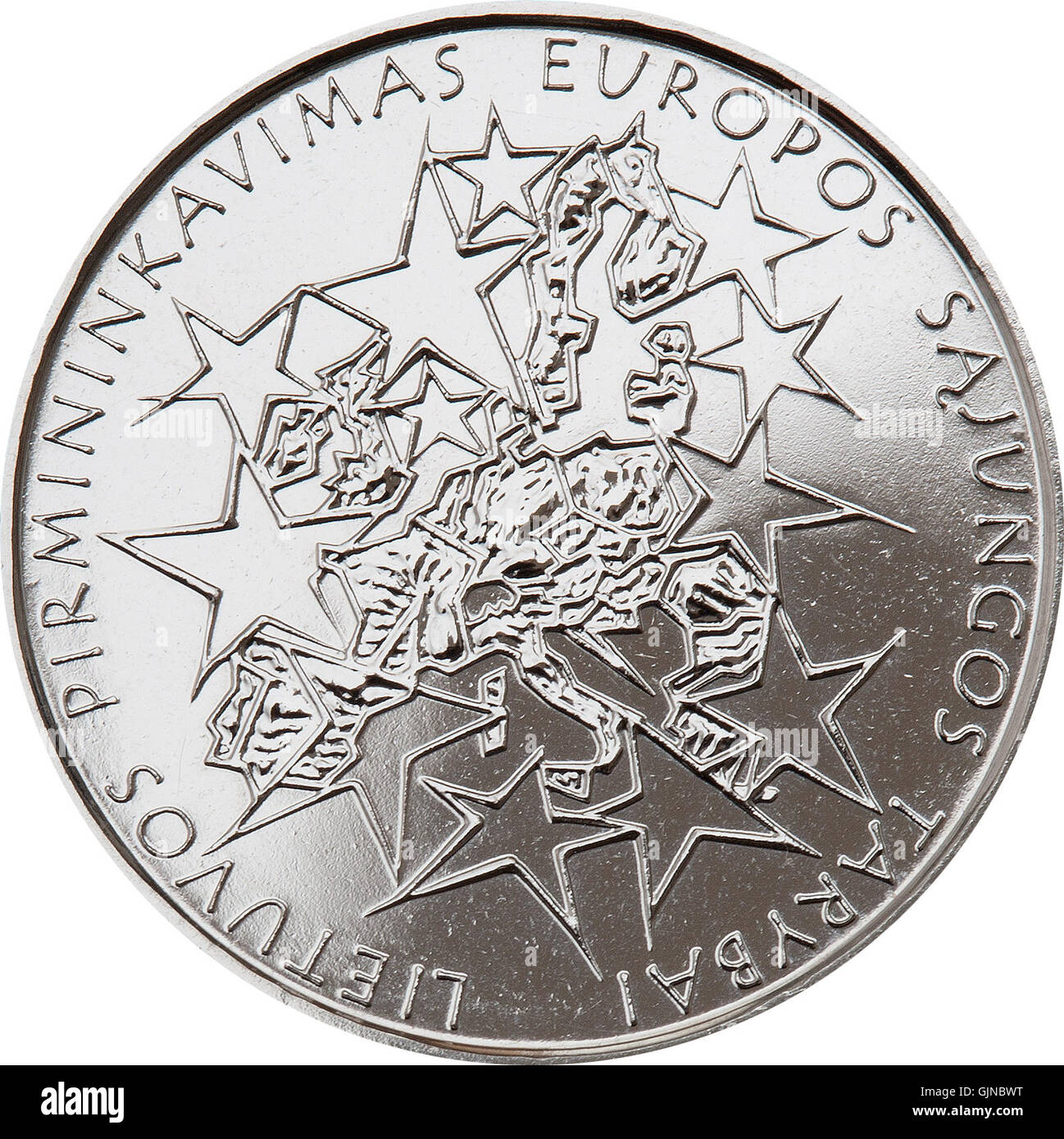 This image shows the Lithuanian 1 Litas coin, issued in 2013. The coin ...