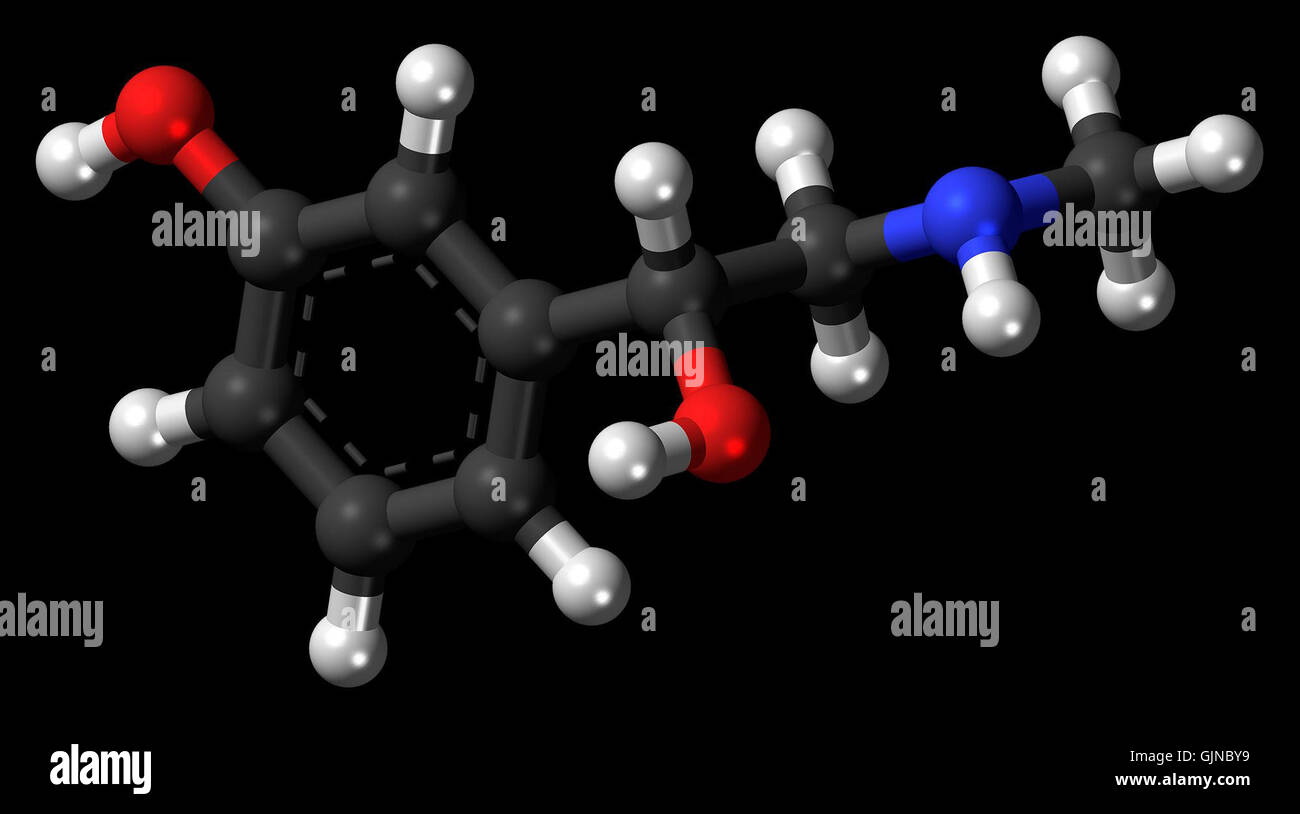 A 3D model representation of the phenylephrine molecule, often used in ...