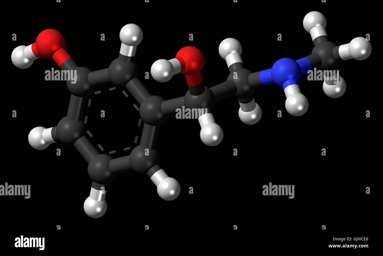 This image represents a molecular structure of phenylephrine, a ...