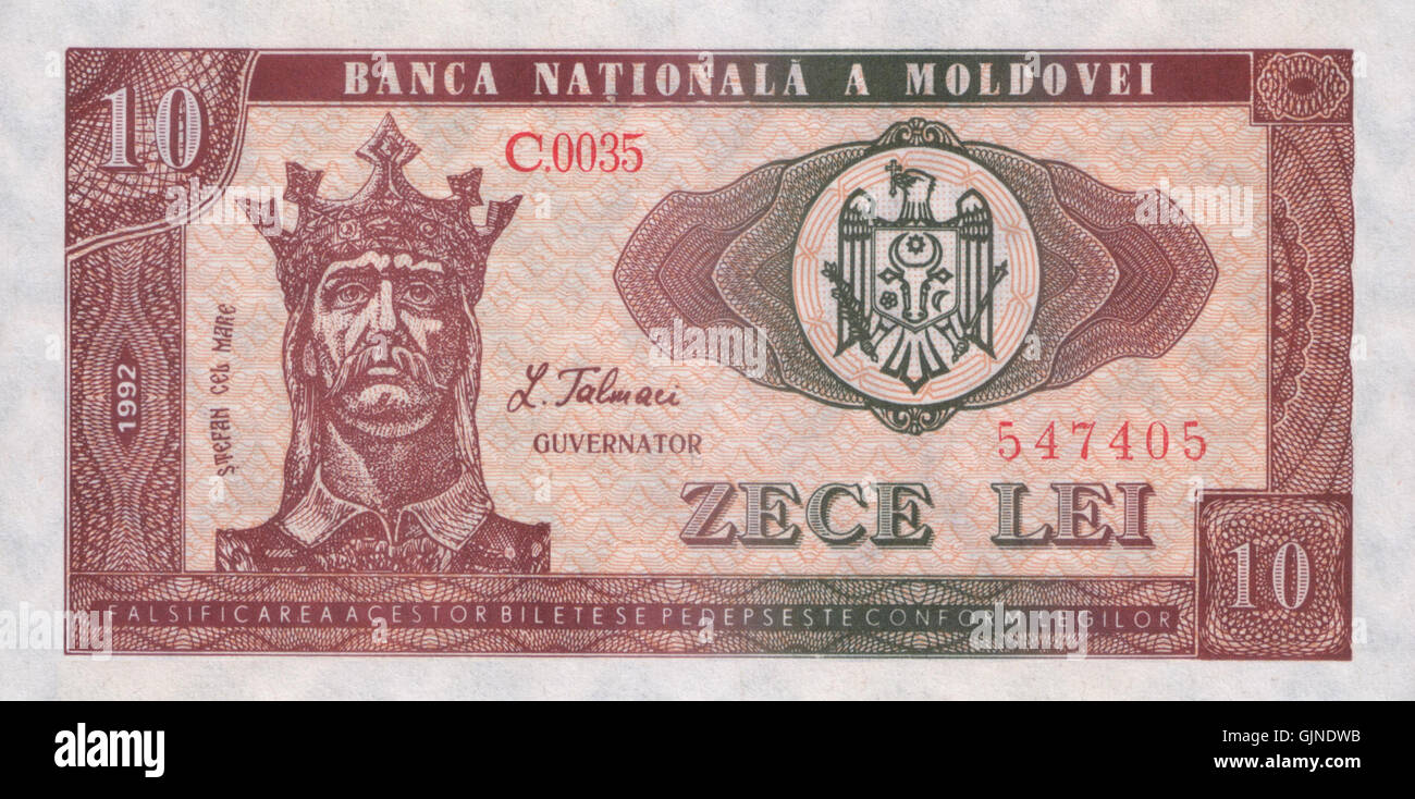 The 1992 10 Lei banknote from Moldova features prominent national ...