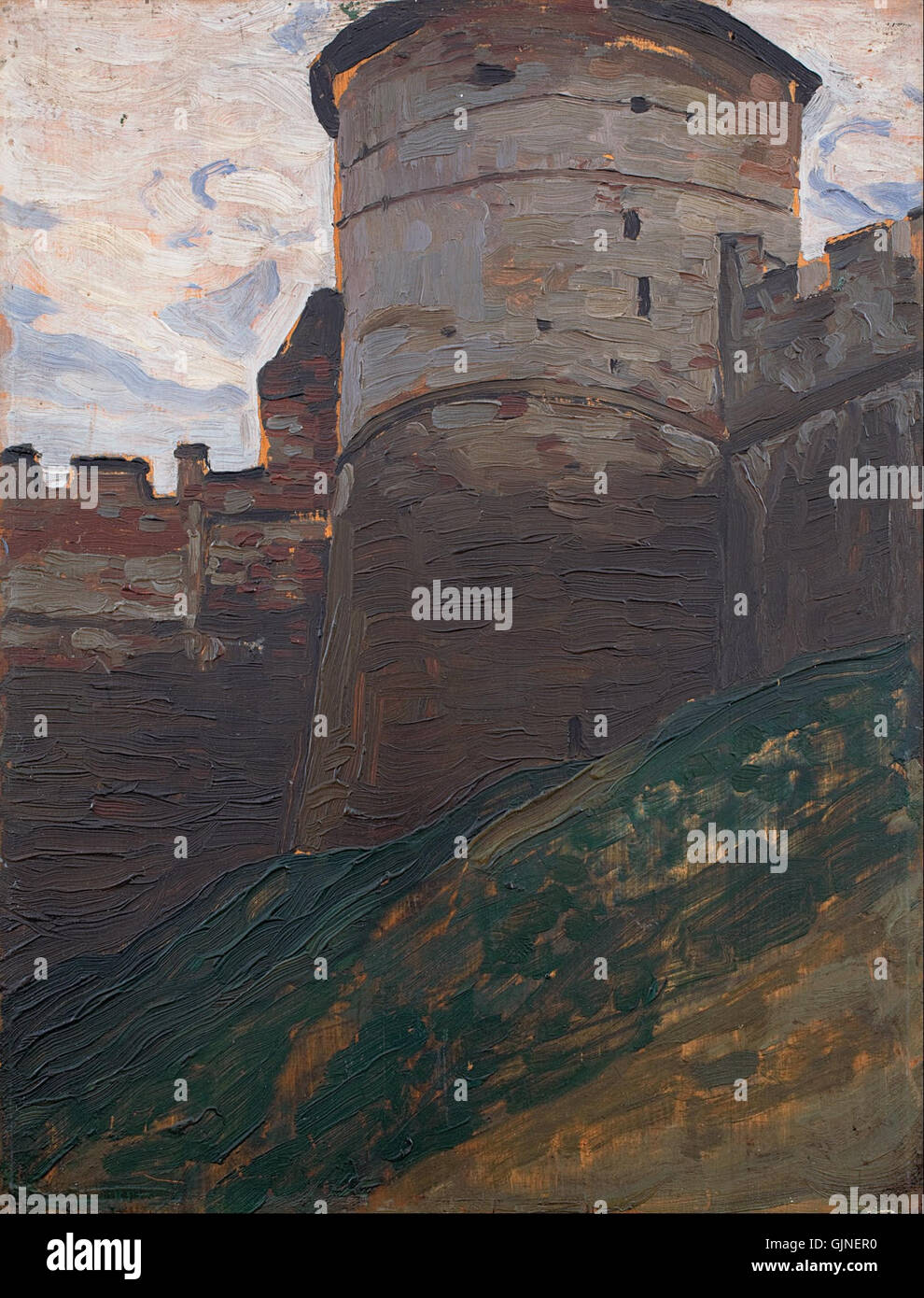 This artwork by Nicholas Roerich, titled 'The Fortress Tower,' depicts ...