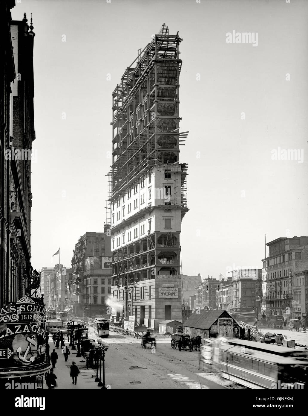 This historical photograph shows One Times Square under construction in ...