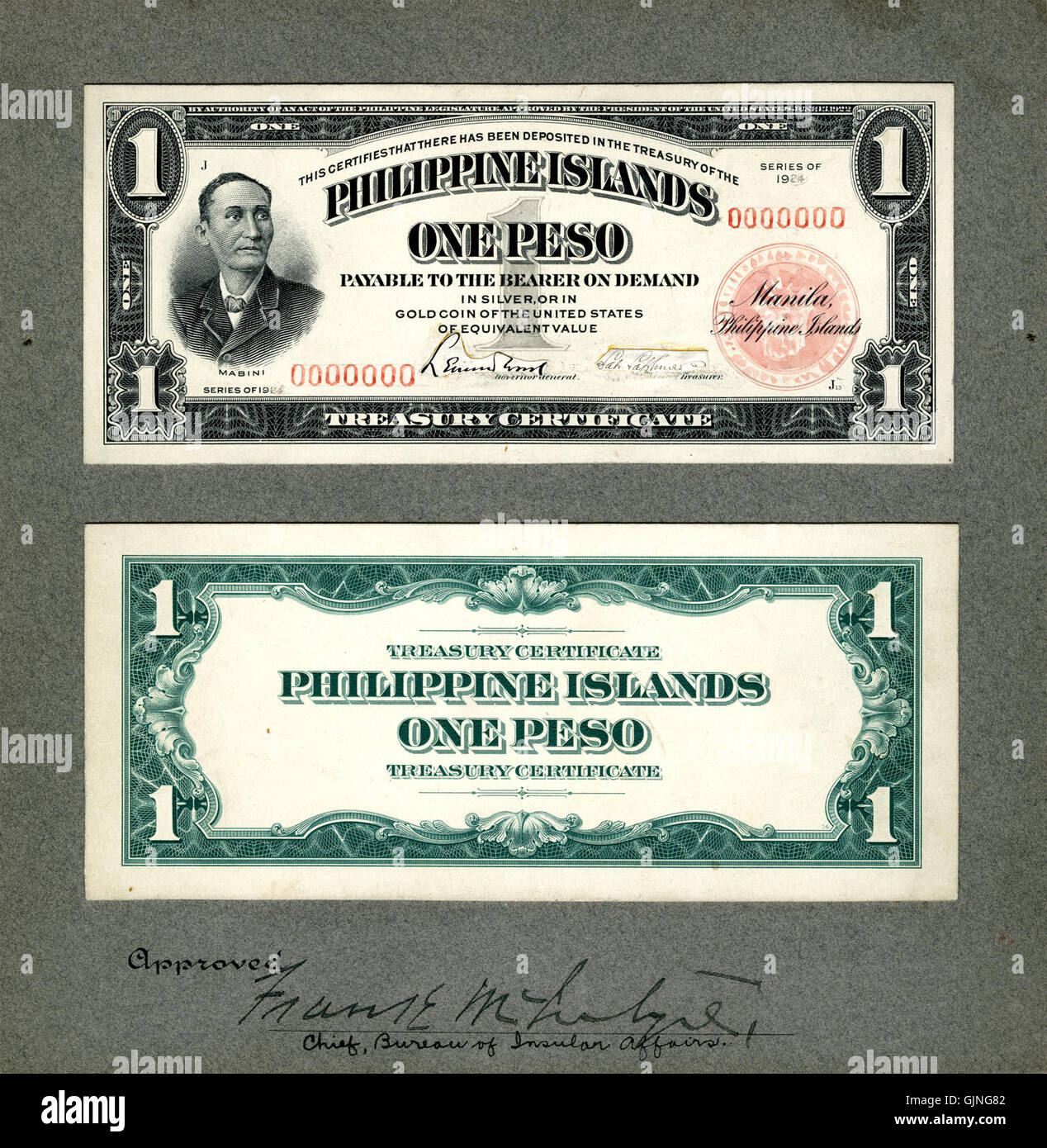 A design proof for a 1 Peso Treasury Certificate from the Philippines ...