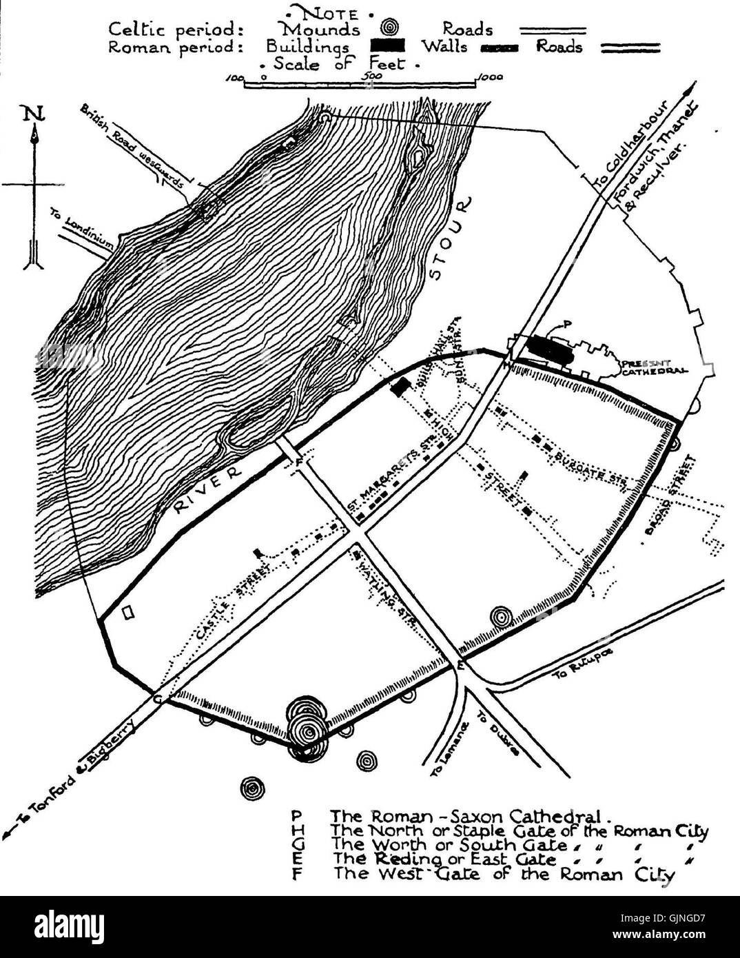 The plan of Durovernum, modern-day Canterbury, is an ancient Roman map ...