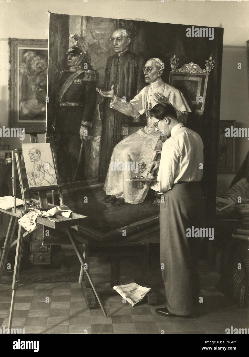 This portrait features Pope Pius XII, who served as the head of the ...