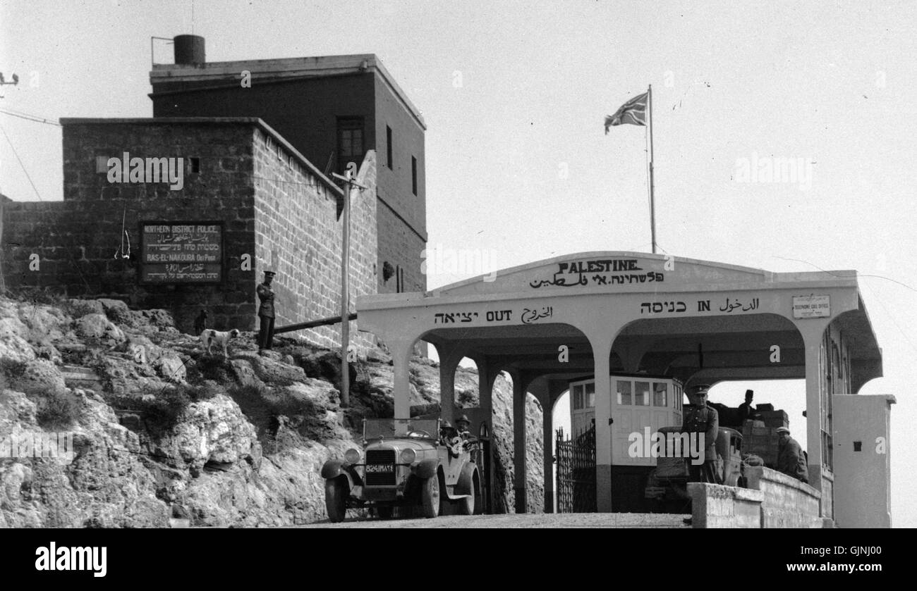 A historical photograph of the British frontier post at Rosh Hanikra ...