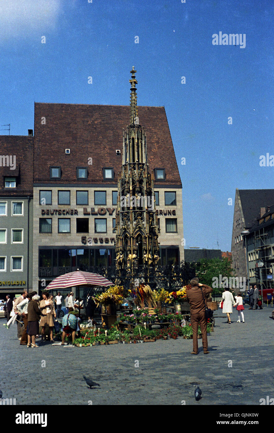 The Schoener Brunnen in Nuremberg, a historical fountain dating back to ...