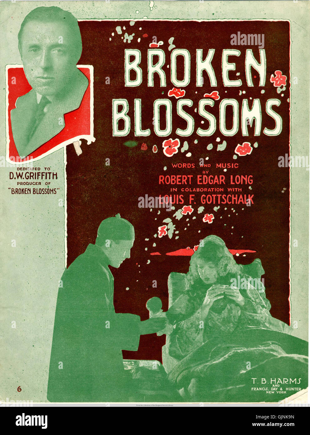 The sheet music cover for *Broken Blossoms* (1919) features a visual representation of the ...