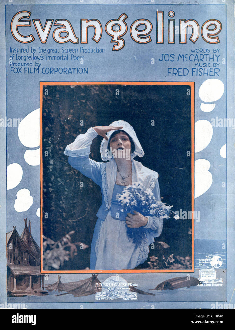 The sheet music cover for 'Evangeline' (1919) features decorative ...