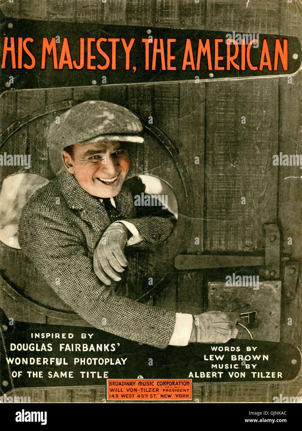 The sheet music cover for 'His Majesty, The American' (1919) reflects ...