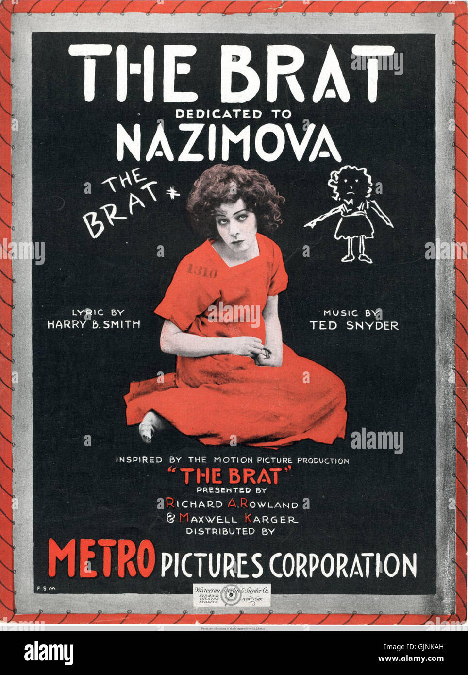 The sheet music cover for 'The Brat', a 1919 production, featuring ...