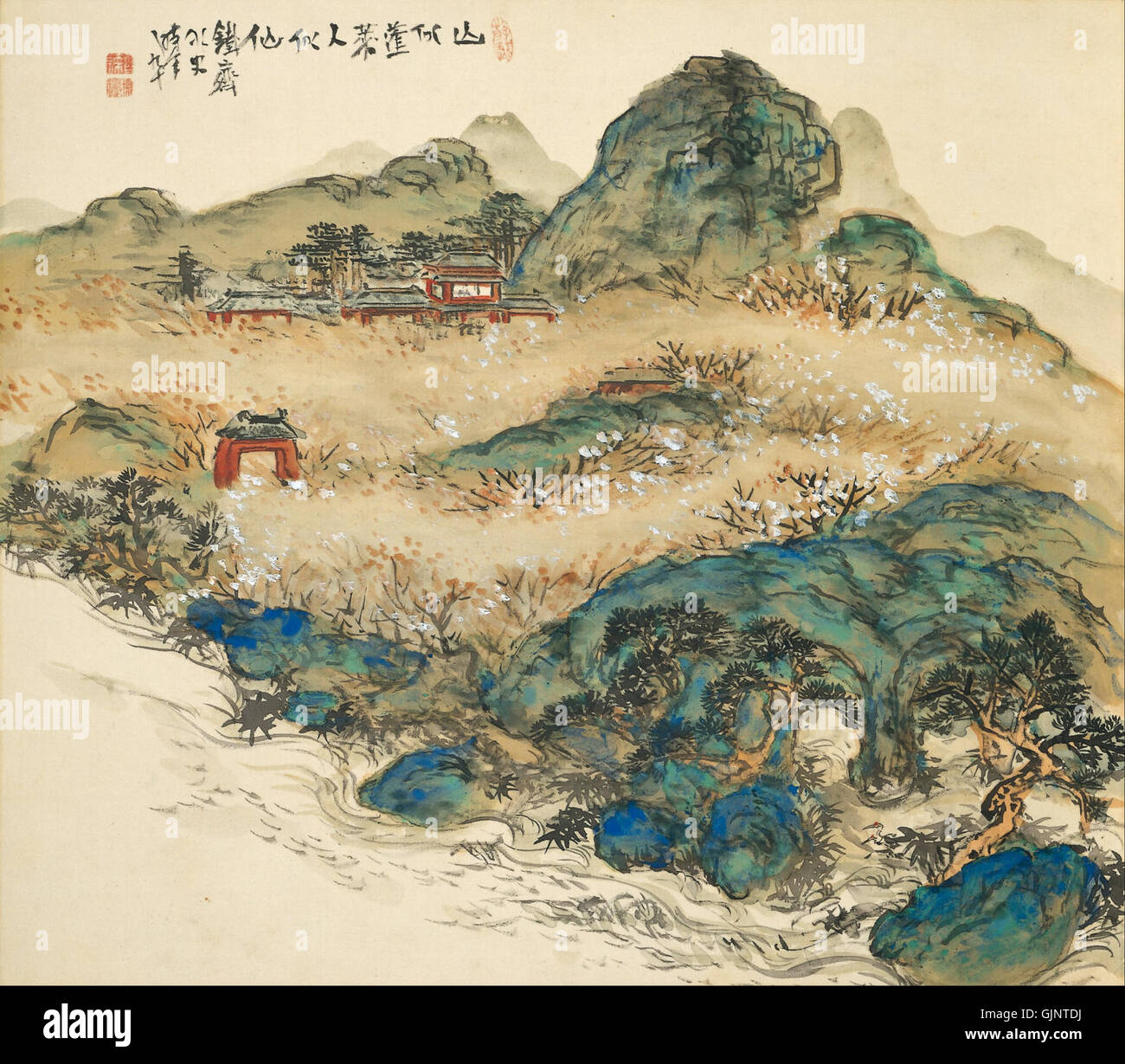 This work by Tomioka Tessai depicts Mt. Penglai, a legendary location ...