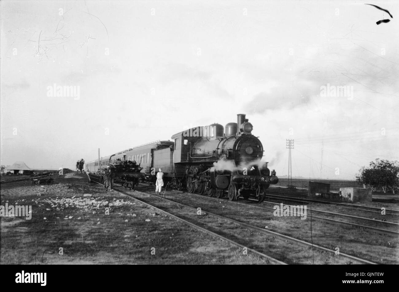 This photograph shows a train crossing the Sinai Desert, en route from ...