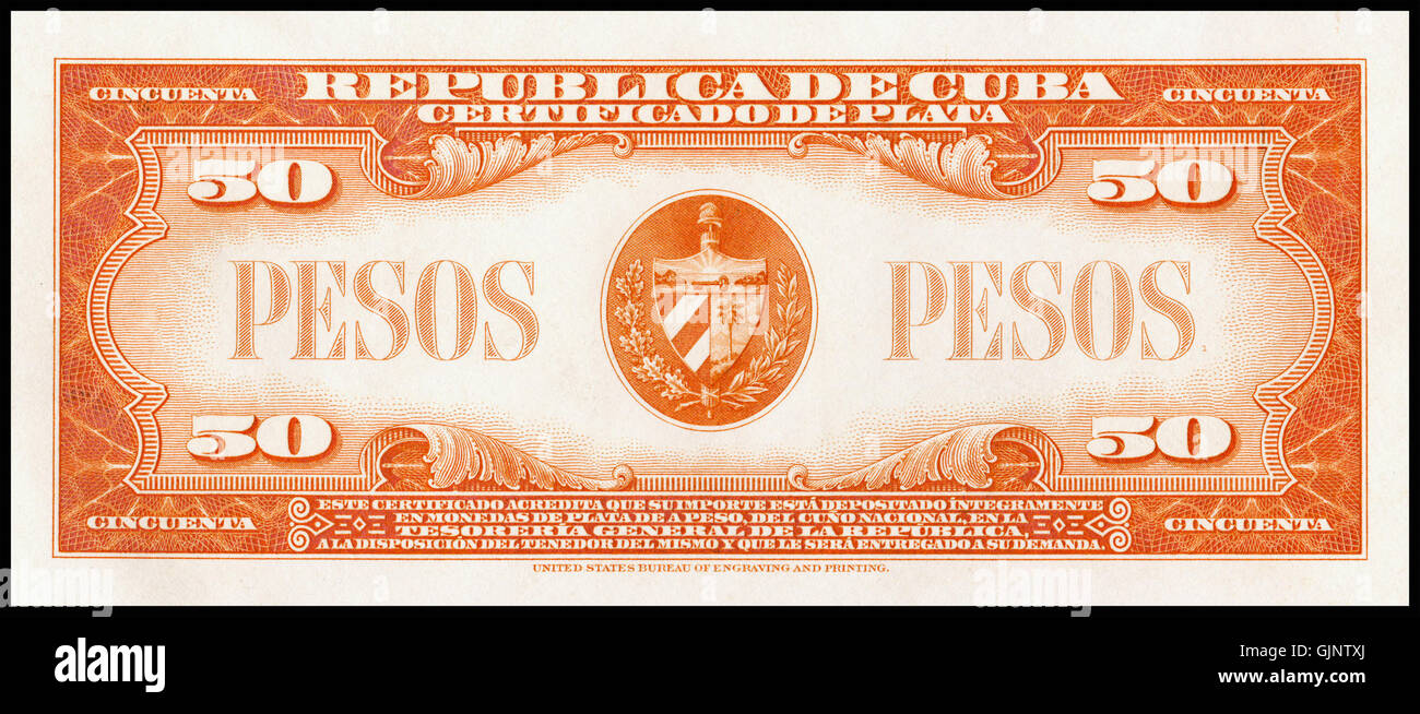 US BEP República de Cuba (color certified proof) 50 silver pesos, 1930s ...