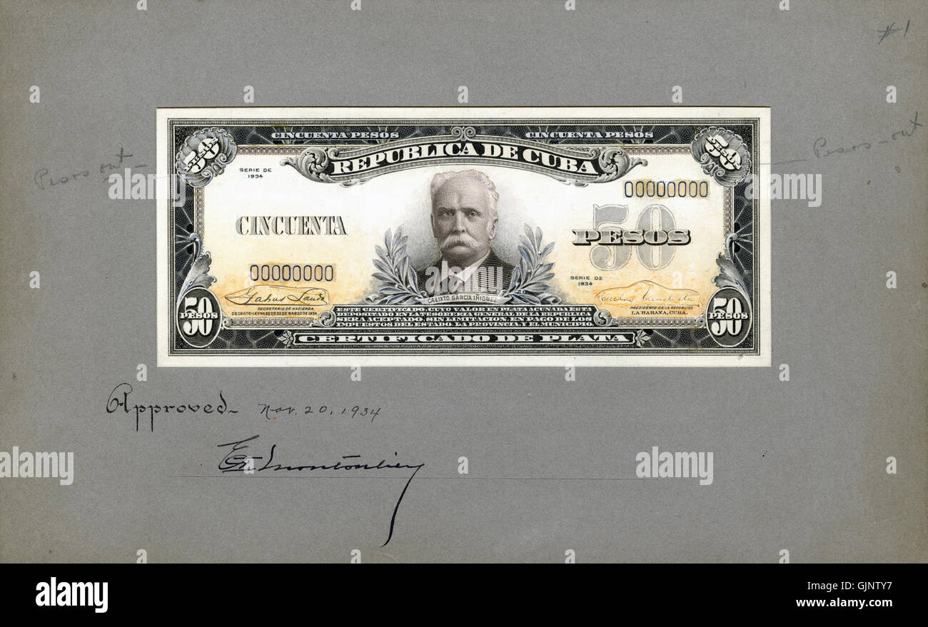 US BEP República de Cuba (progress proof) 50 silver pesos, 1934(1) (CUB ...