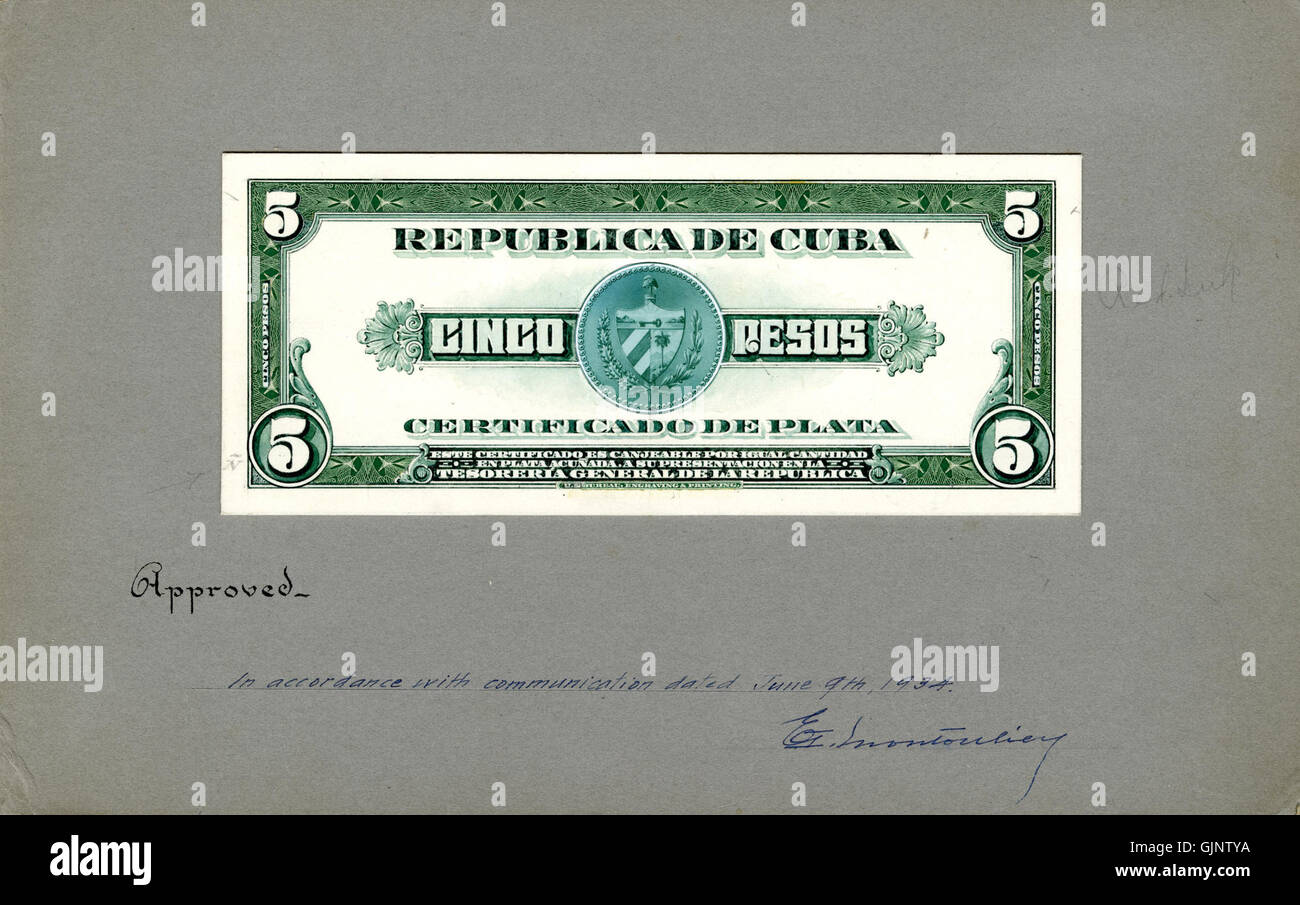 This is a progress proof of the reverse side of a 1930s Cuban five ...