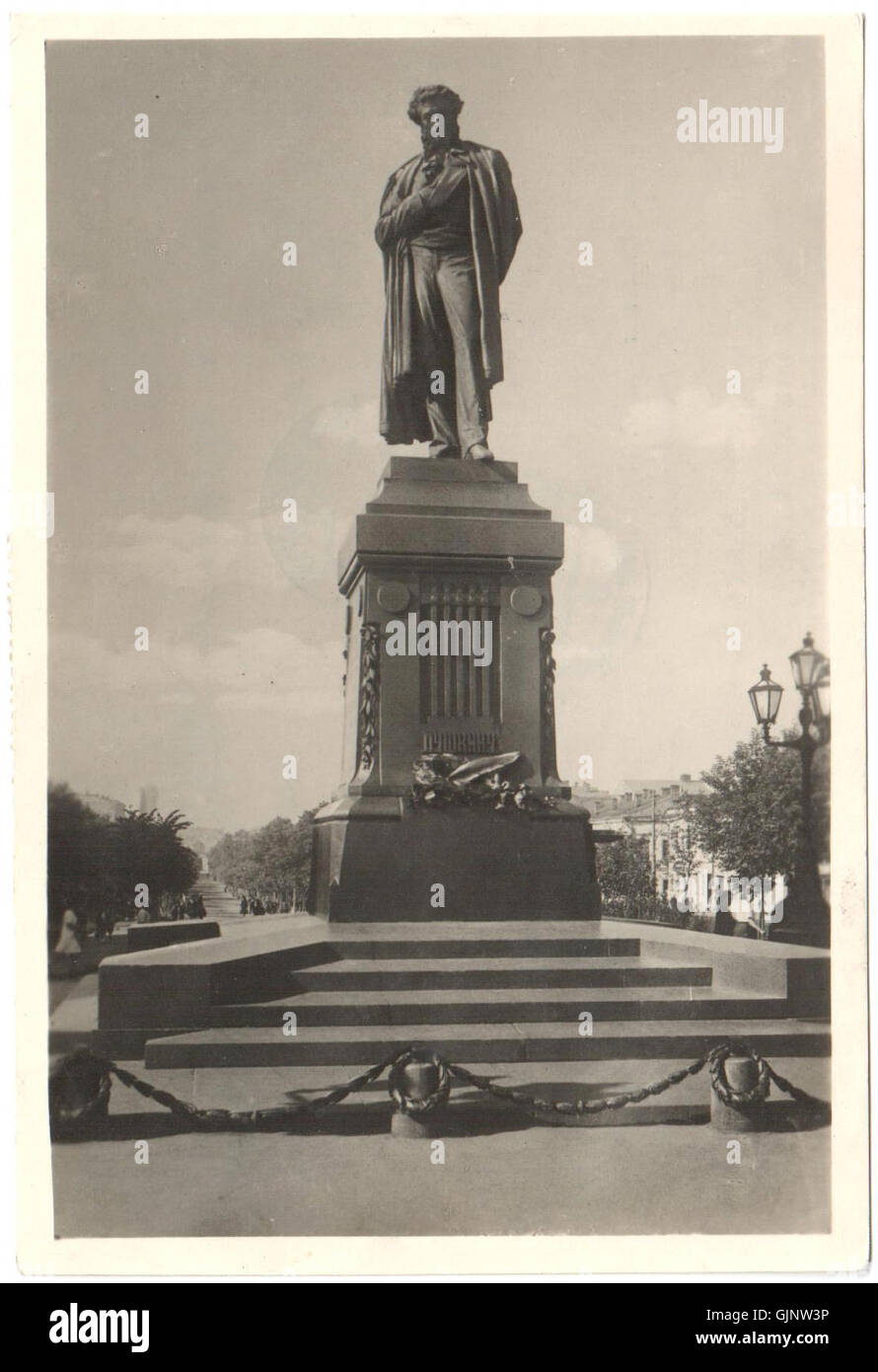 A Soviet postcard from July 31, 1948, featuring the statue of the ...