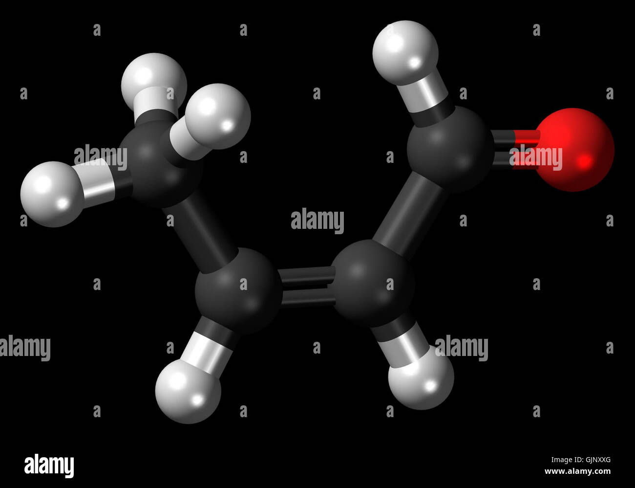 Crotonaldehyde, a chemical compound, is depicted in a 3D molecular ...