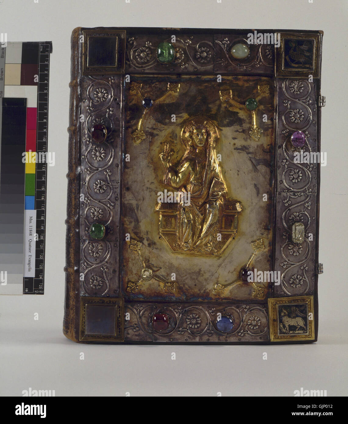 The upper cover of the Gospel book (Add. ms 11848) features intricate ...