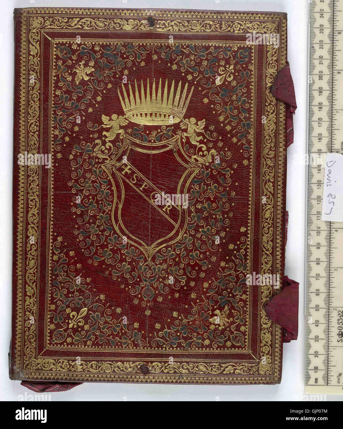 A pair of empty book covers, with the upper cover labeled as 'Davis857 ...