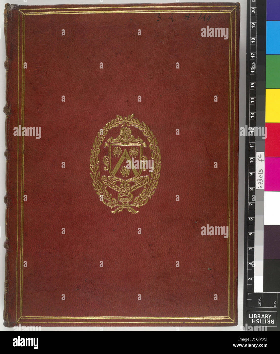 An image of an upper cover from a historical document or book ...