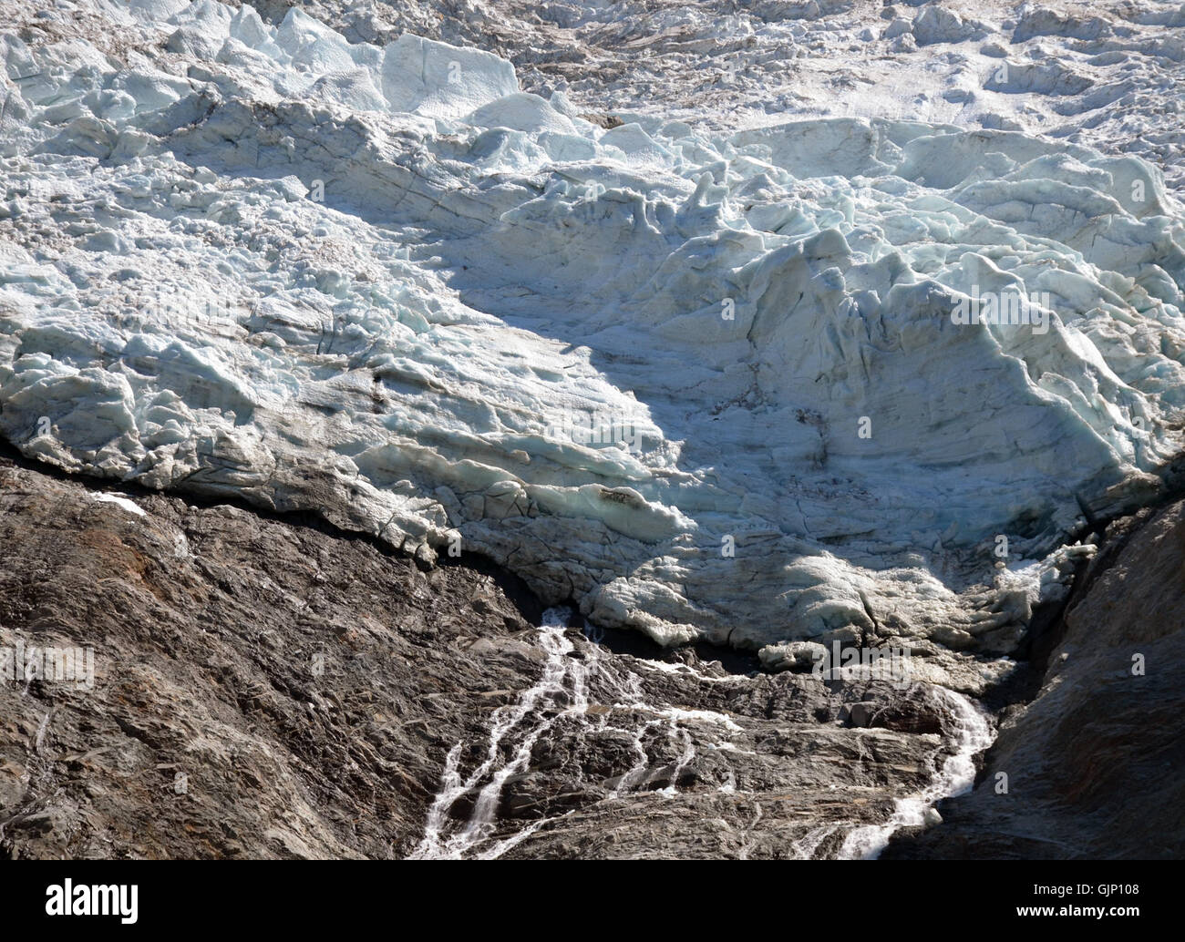 A photograph of Glacier des Bossons, located in the French Alps. The ...