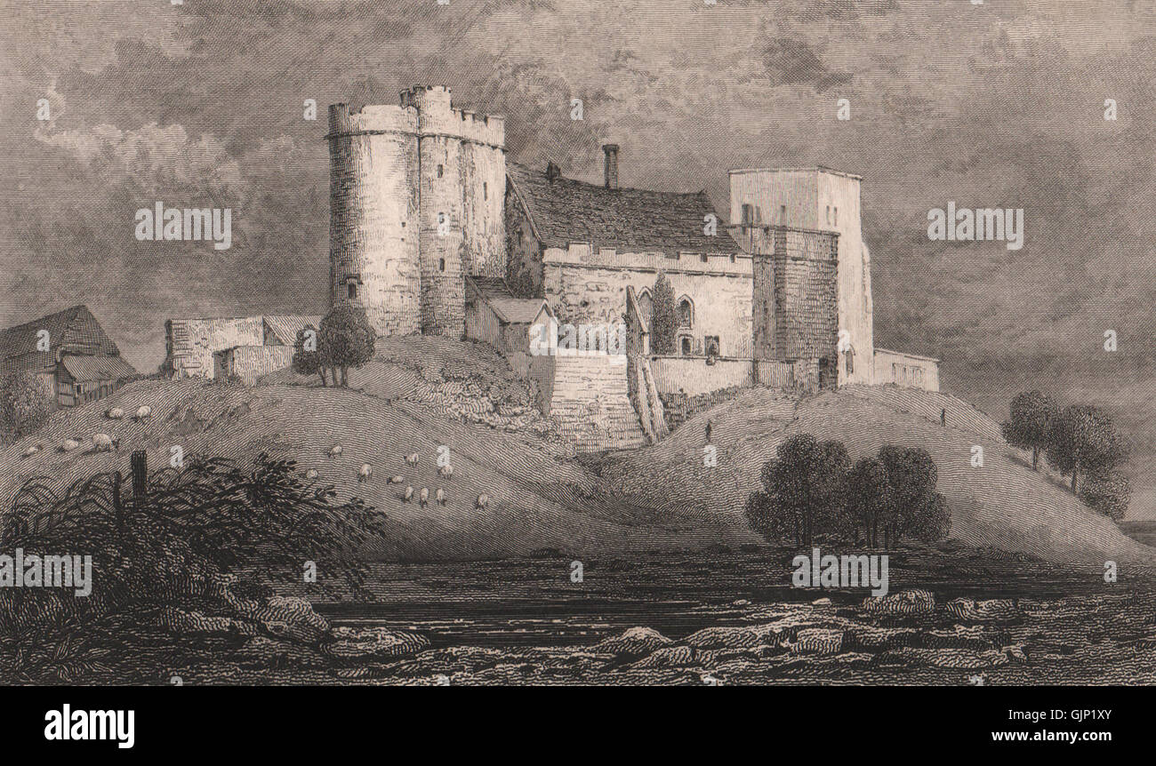 Lympne Castle & St Stephen's church. Kent. SHEPHERD, antique print 1829 ...