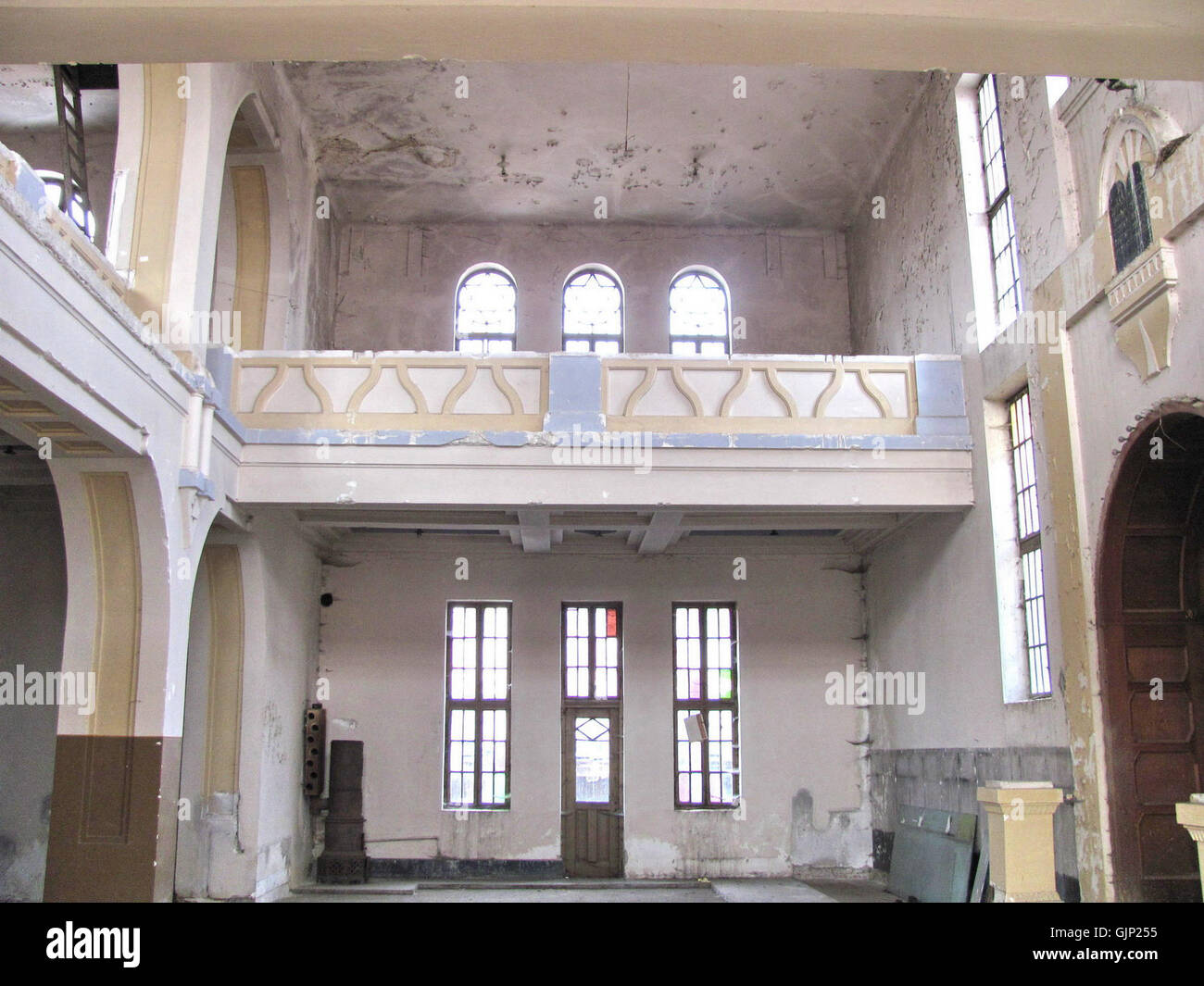 This image captures a view of the synagogue in Turda, Romania, taken in ...