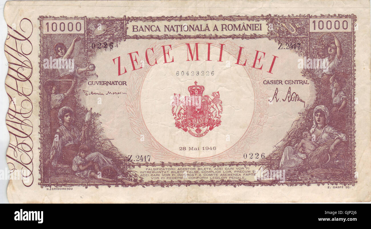 The 10,000 lei banknote from 1946, a vintage piece of Romanian currency ...