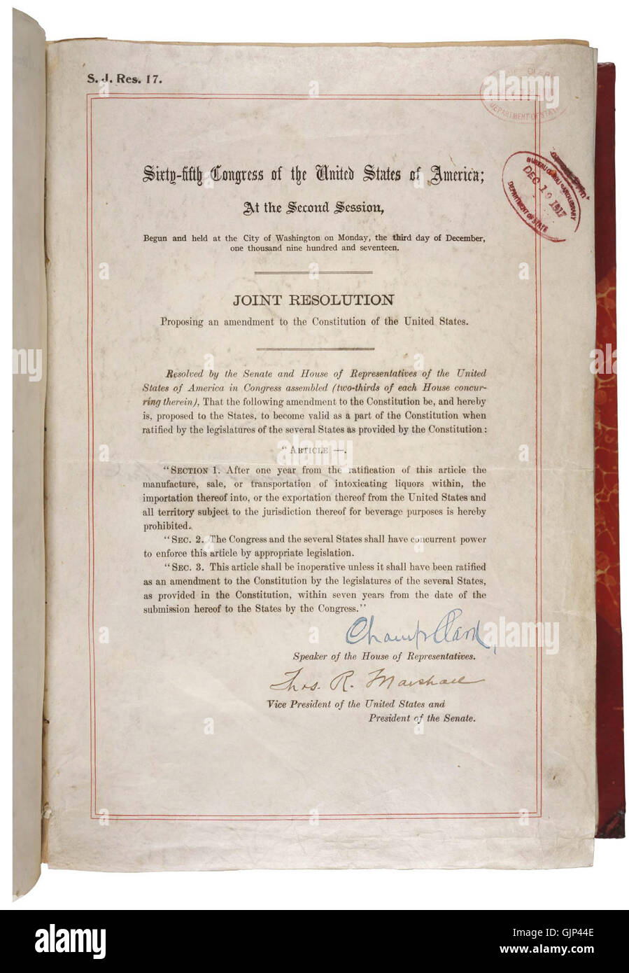 This document represents the first page of the 18th Amendment, which ...